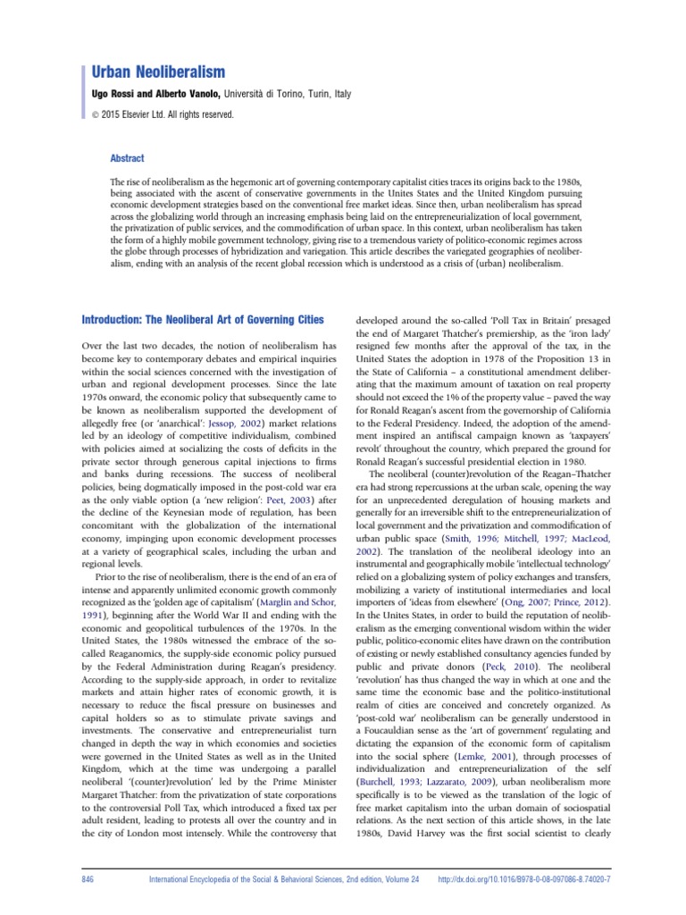 Urban Neoliberalism: Ugo Rossi and Alberto Vanolo, Università Di Torino ...