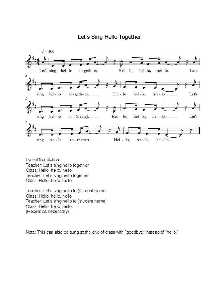 Let's Sing Hello Together Lyrics | PDF