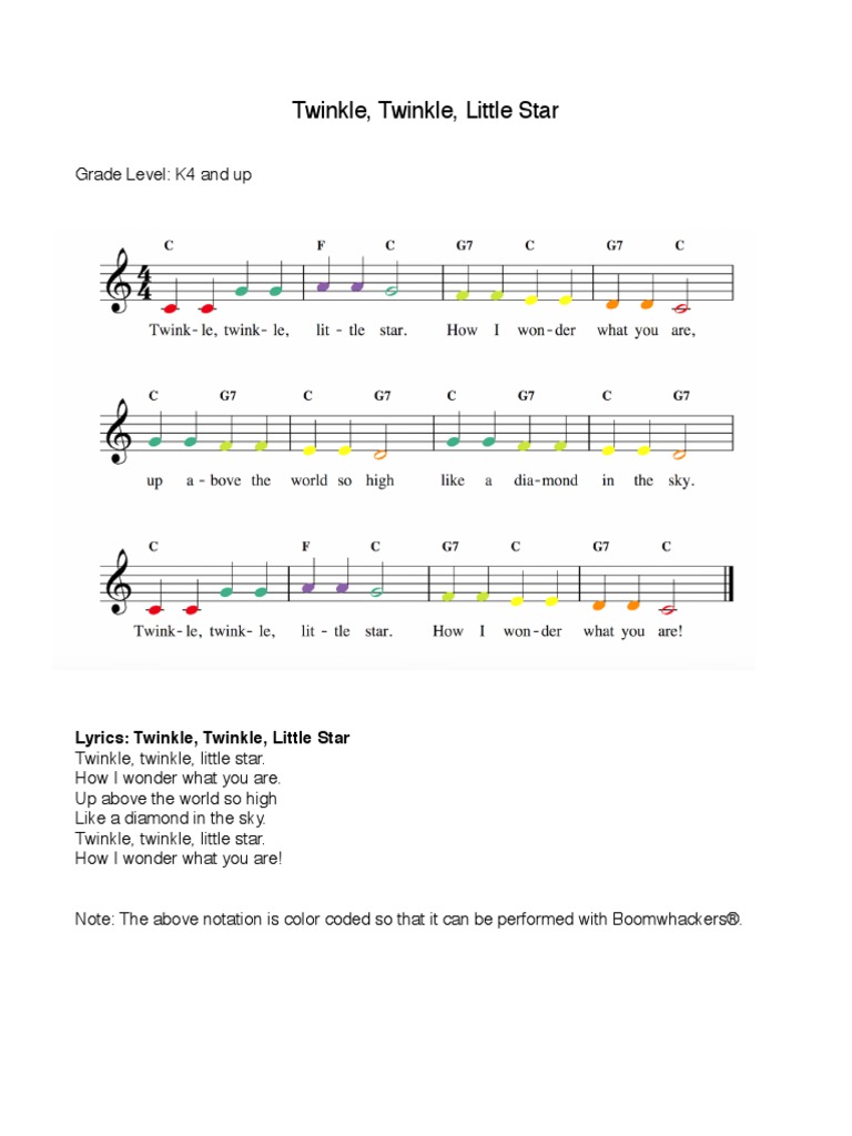 Twinkle Twinkle With Boomwhacker Colors | PDF