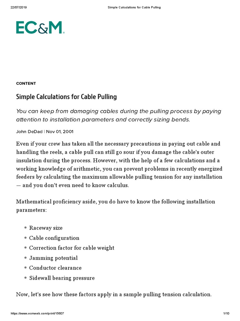 Simple Calculations For Cable Pulling | PDF | Mechanical Engineering ...