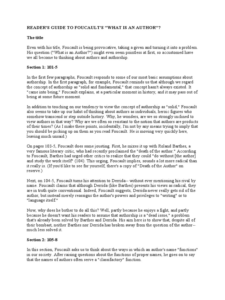 Reader'S Guide To Foucault'S "What Is An Author"? The Title | PDF ...