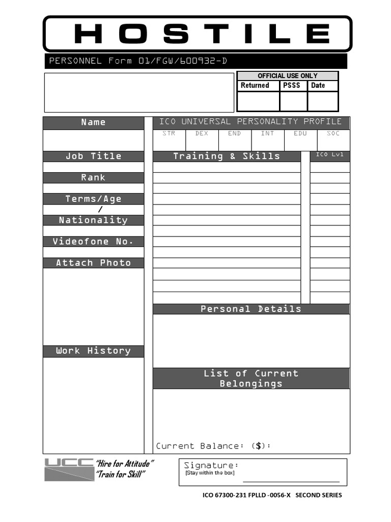 Hostile Character Sheet PDF | PDF