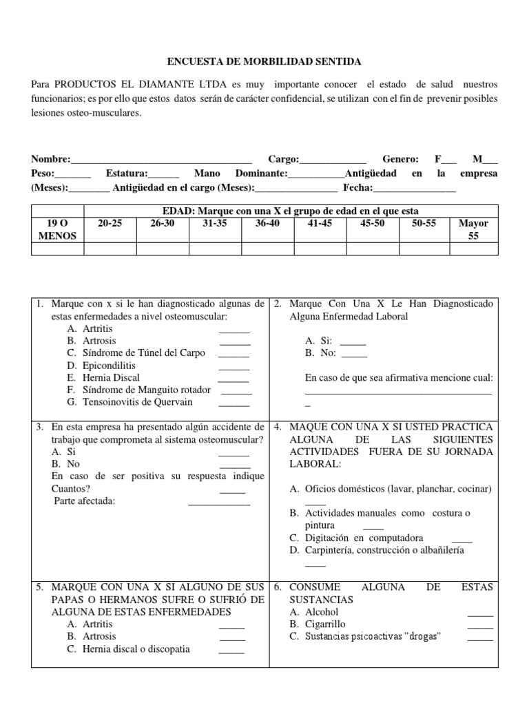 Encuesta de Morbilidad Sentida - El Diamante | PDF | Medicina ...