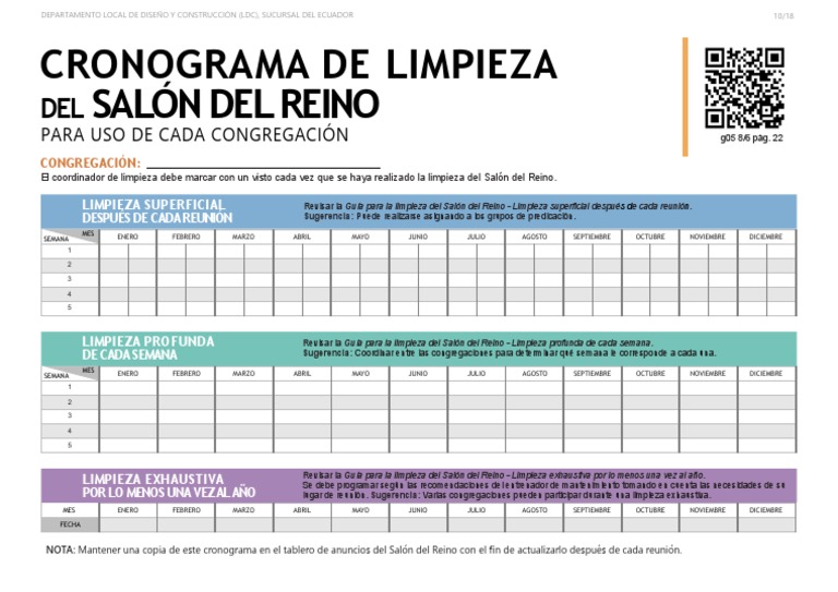 Salón Del Reino: Cronograma de Limpieza | PDF