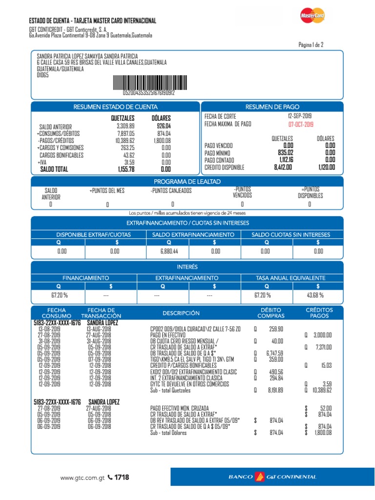 Estado de Cuenta - Tarjeta Master Card Internacional | PDF | Tarjeta de ...