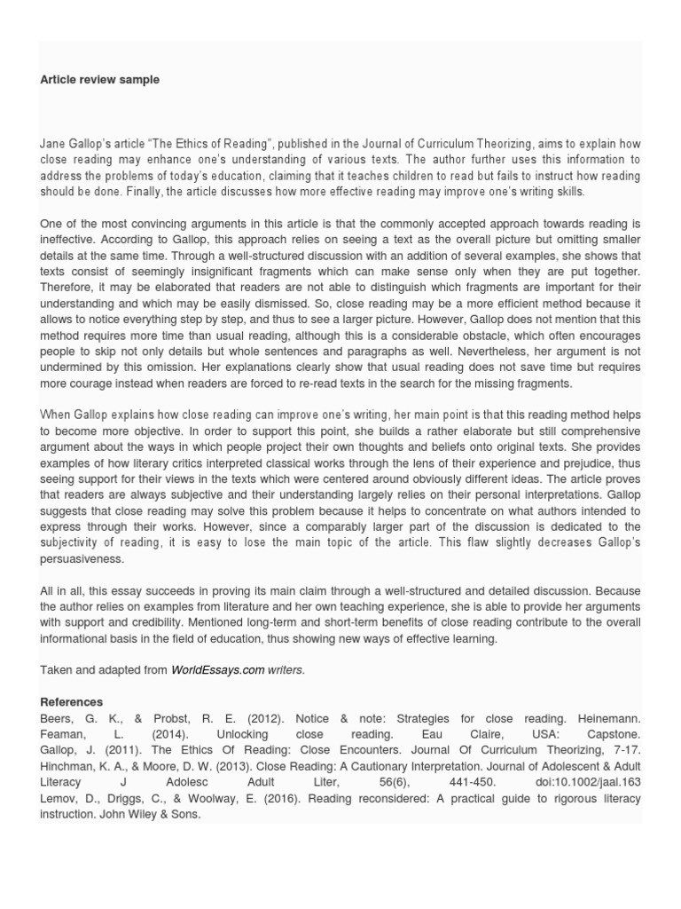 Article Review Sample | PDF | Psychological Concepts | Communication