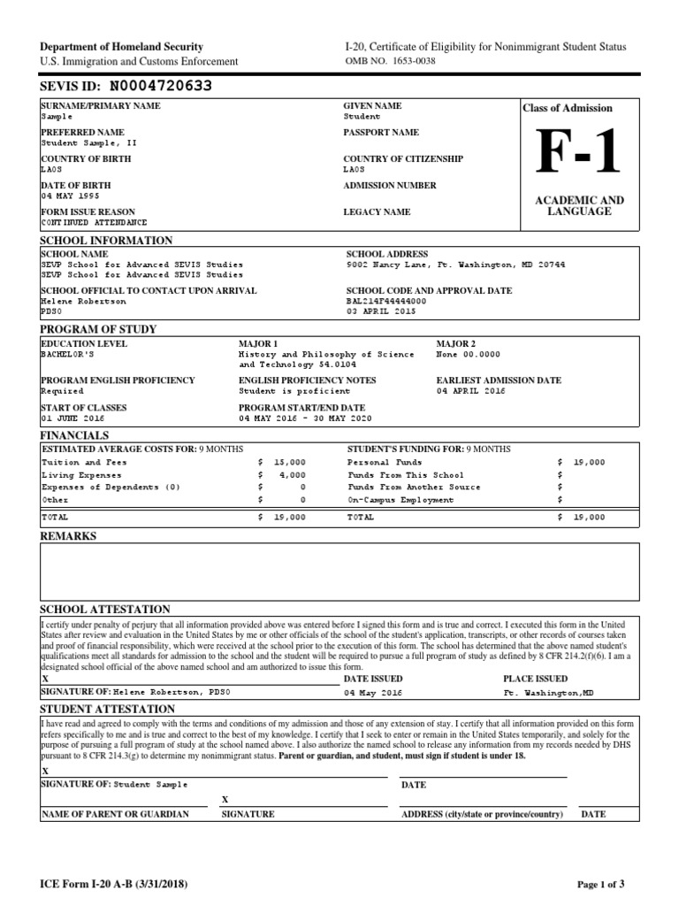 I-20 Form | PDF | Travel Visa | Government