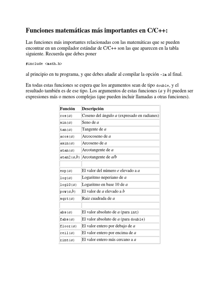 Funciones Matematicas de C++ | PDF