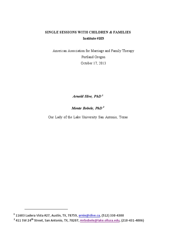 Single Sessions With Children & Families Institute #103: Arnold Slive ...