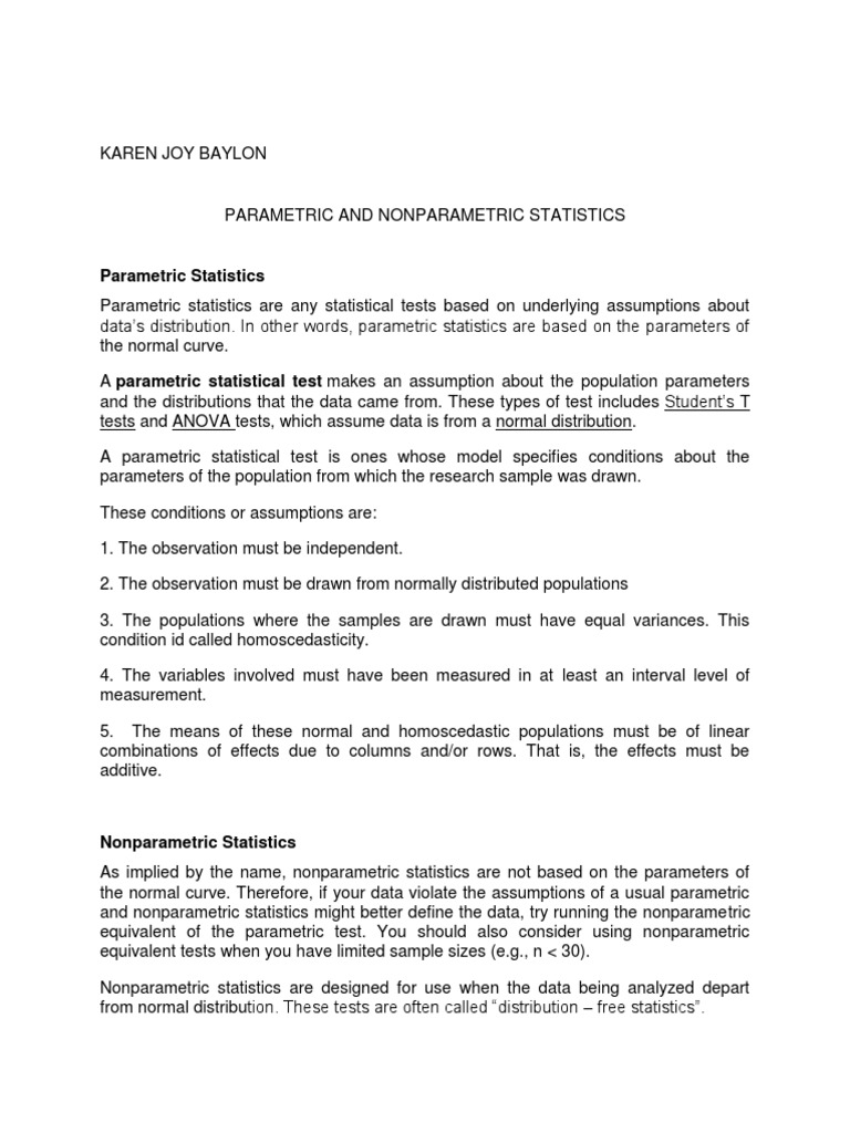 Parametric and Nonparametric | PDF | Nonparametric Statistics | Statistics Parametric and Nonparametric | PDF | Nonparametric Statistics | Statistics