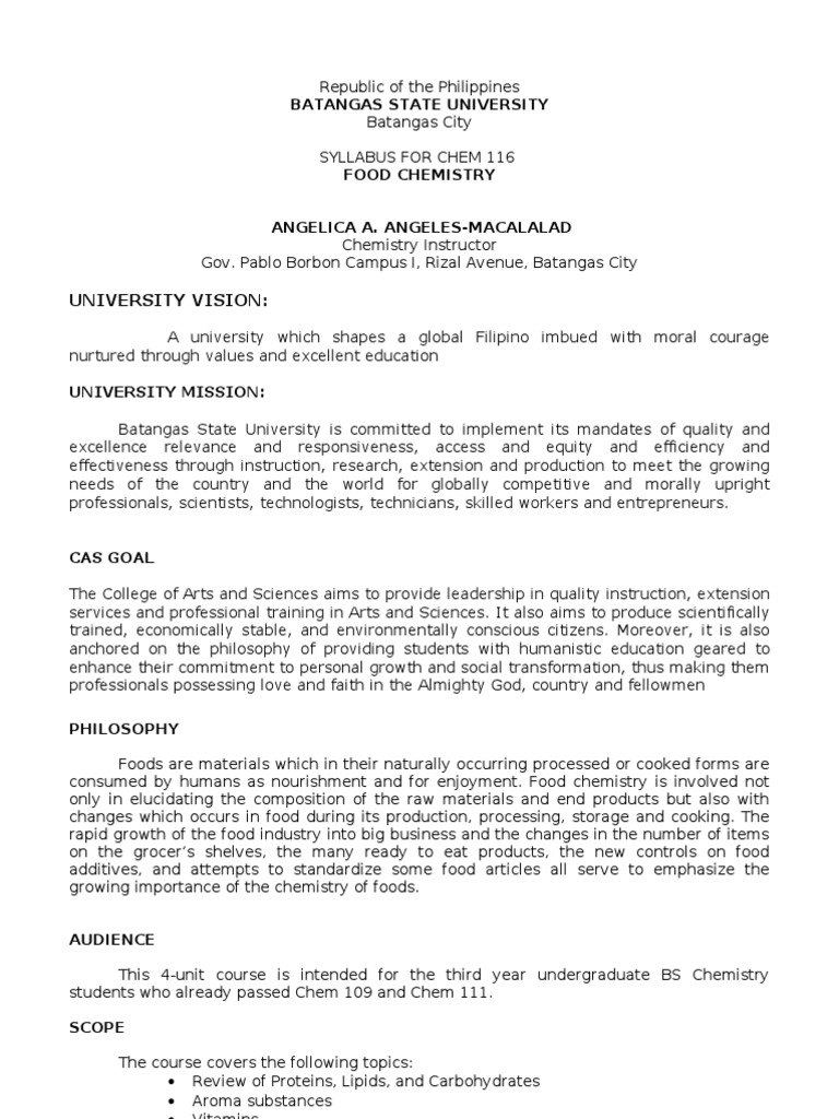 Food Chemistry Syllabus | PDF | Carbohydrates | Foods