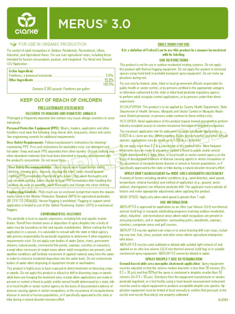 Merus 3.0 Ingredients | PDF | Pesticide | Personal Protective Equipment