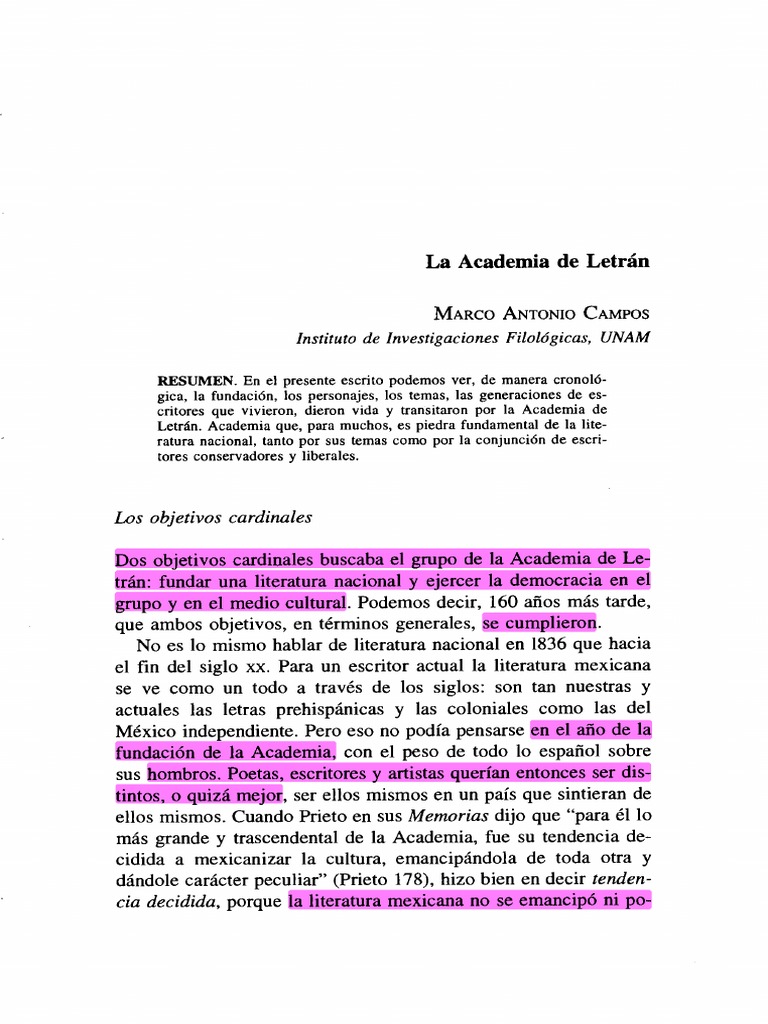 La Academia de Letrán MARCO ANTONIO CAMPOS | PDF | Crítica literaria ...
