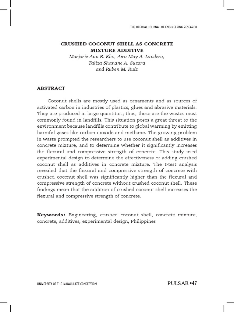 Crushed Coconut Shell in Concrete Mix | PDF | Concrete | Materials