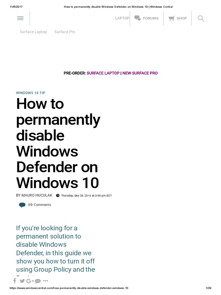 How To Permanently Disable Windows Defender On Windows 10 - Windows ...
