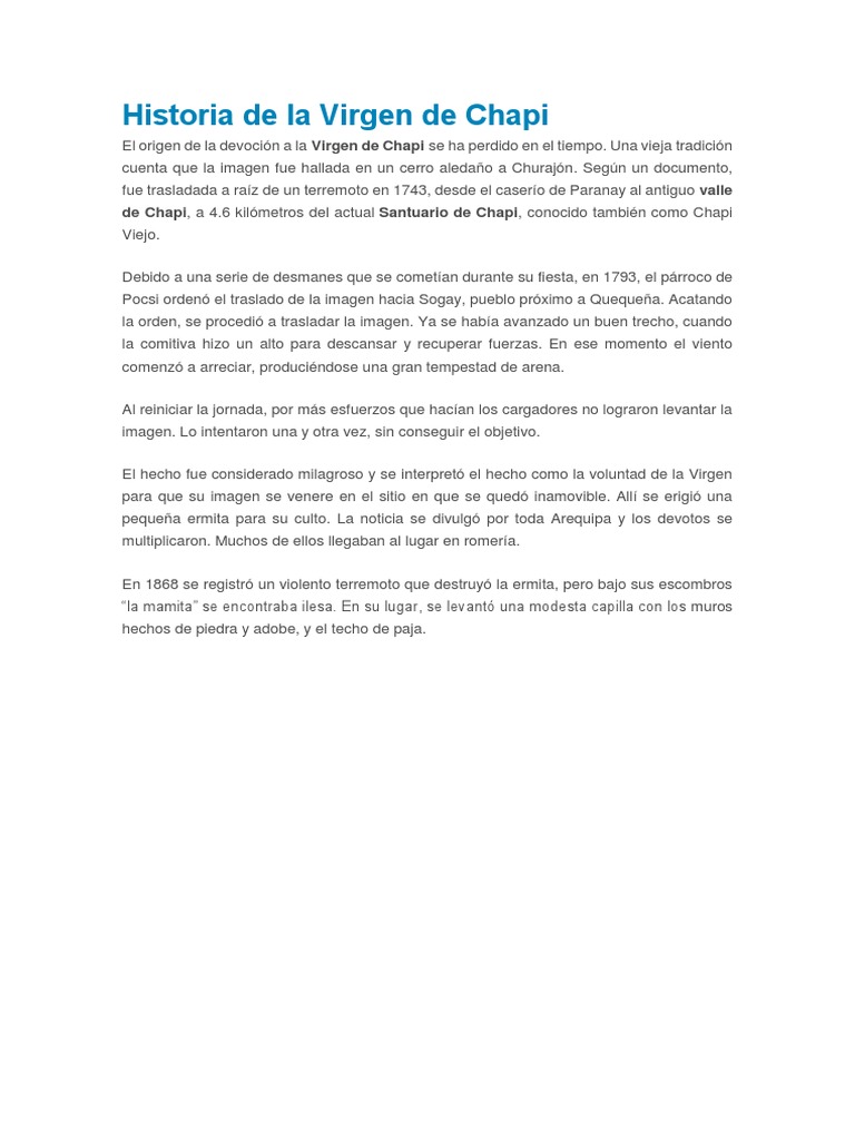 Historia de La Virgen de Chapi | PDF