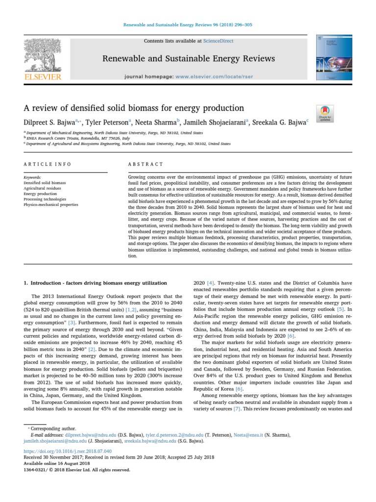 A Review of Densified Solid Biomass For Energy Production | PDF ...