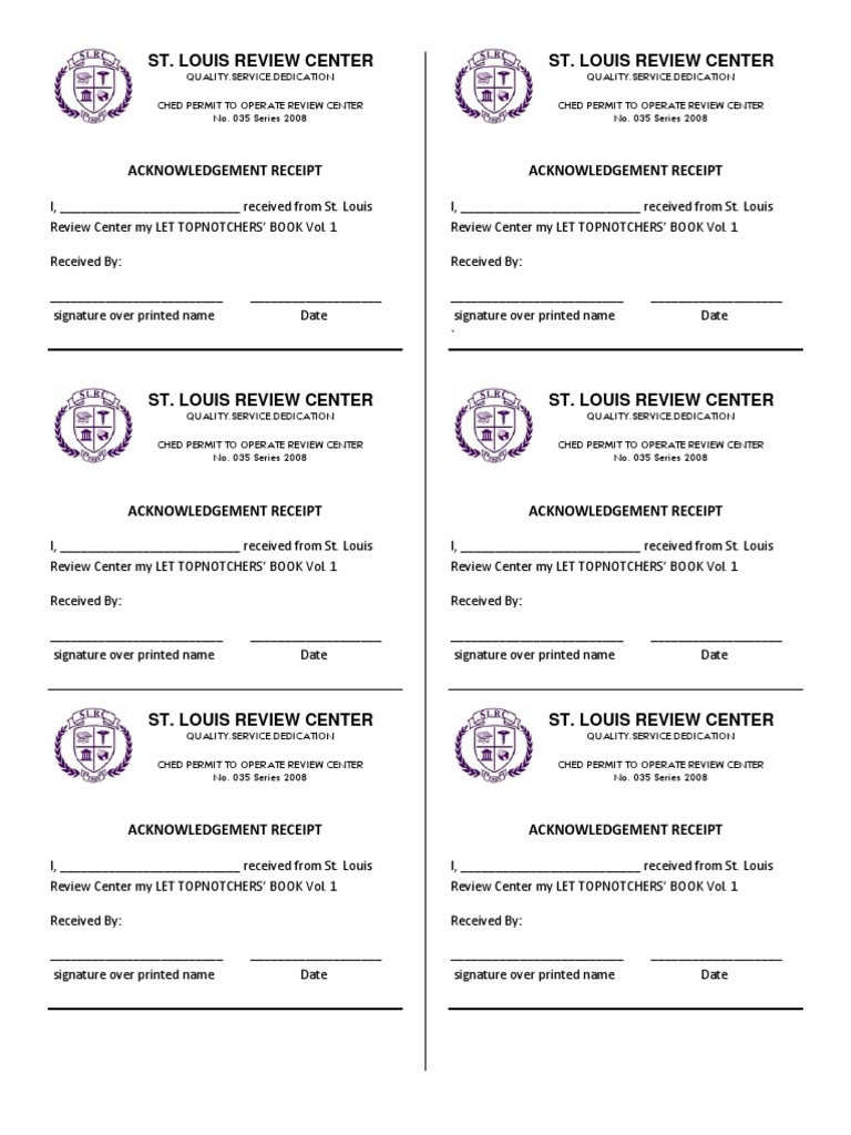 St. Louis Review Center St. Louis Review Center: Acknowledgement ...