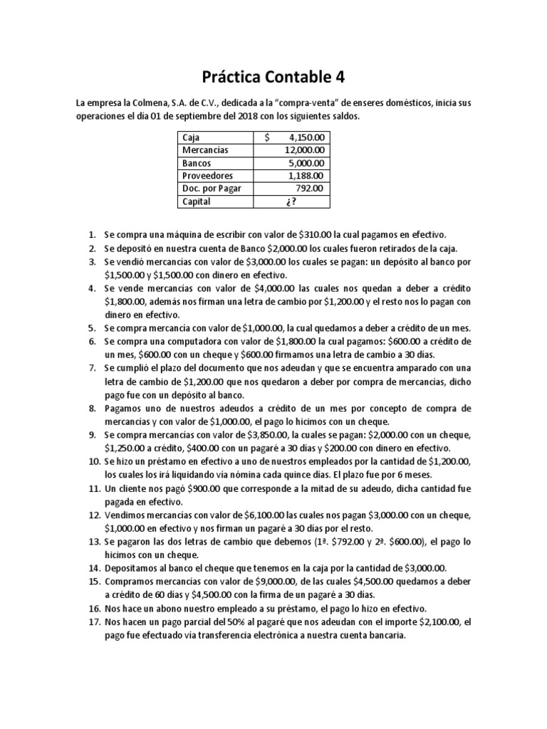 Práctica Contable 4 | PDF | Cheque | Bancos