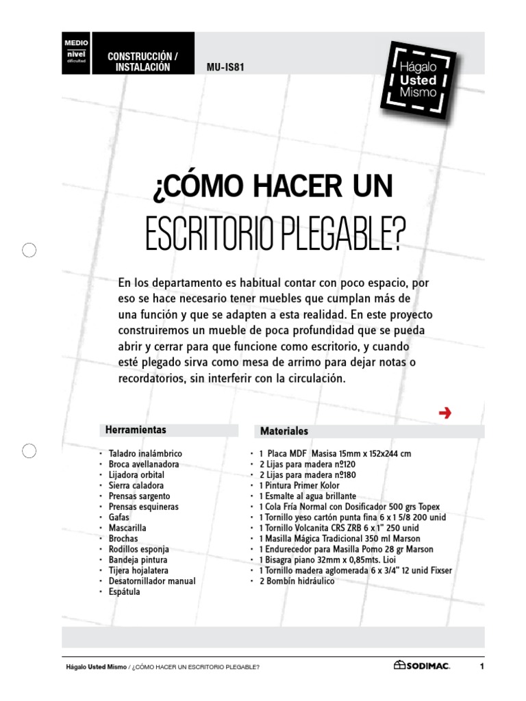 Mu-Is81 - Como Hacer Un Escritorio Plegable | PDF | Pintar | Tornillo