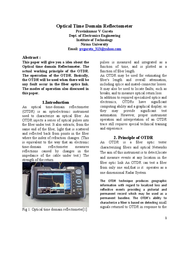 Optical Time Domain Reflectometer Report | PDF | Nature | Optical Fiber