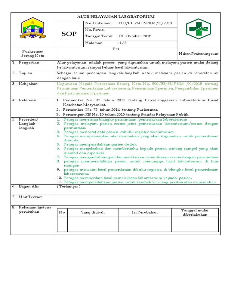 SOP Alur Pelayanan Lab Serang Kota | PDF