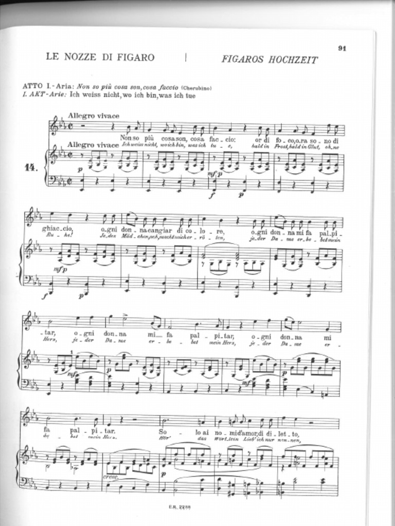 Non So Piu Cosa Son Cherubino Le Nozze Di Figaro Mozart PDF | PDF