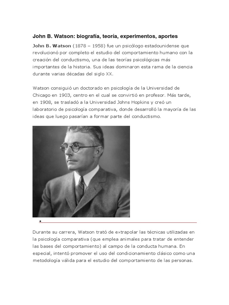 Biografía y legado de John B. Watson | PDF | Sicología | Comportamiento