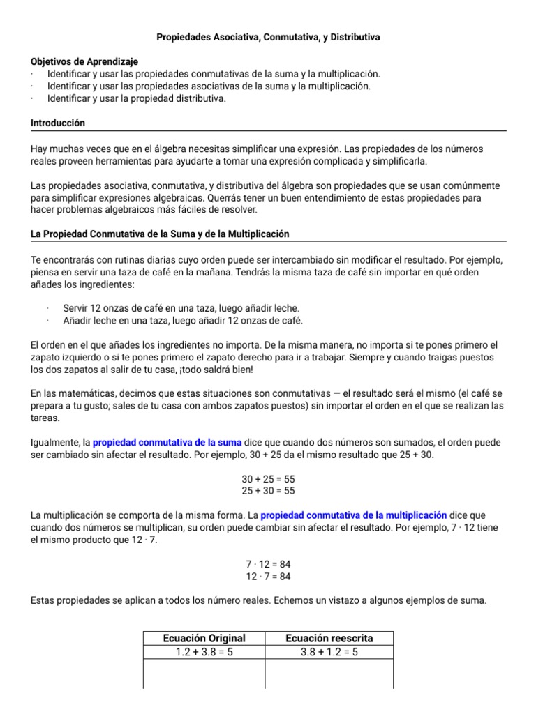 Propiedades Asociativa, Conmutativa, y Distributiva | PDF ...