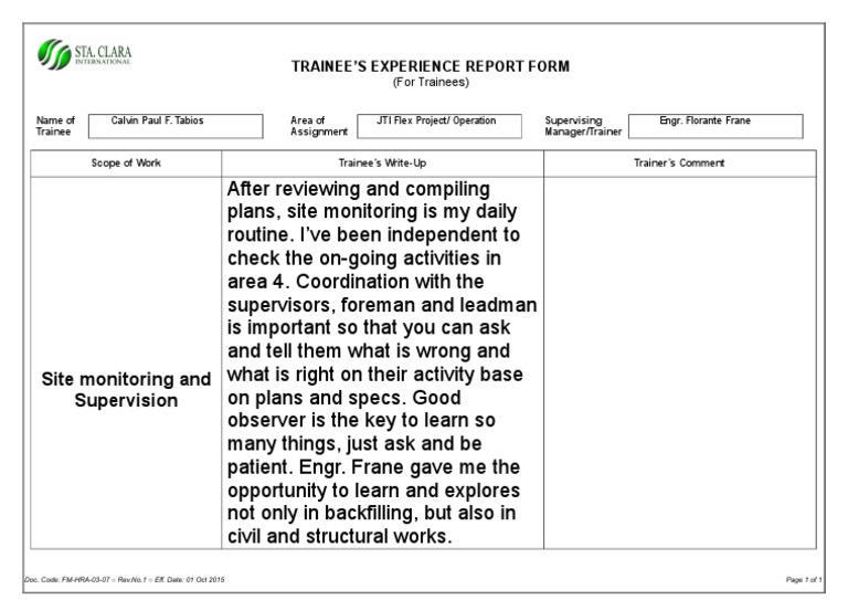 Site Monitoring and Supervision: Trainee'S Experience Report Form | PDF