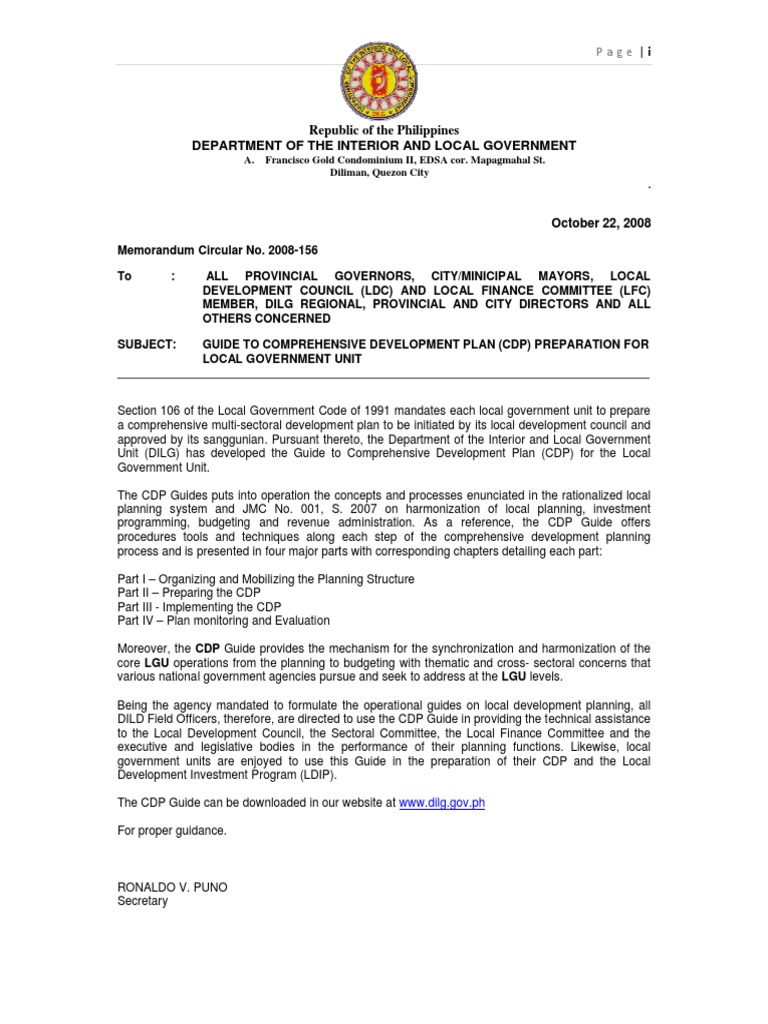 Dilg MC 2008-156 Guide To Comprehensive Development Plan (CDP ...