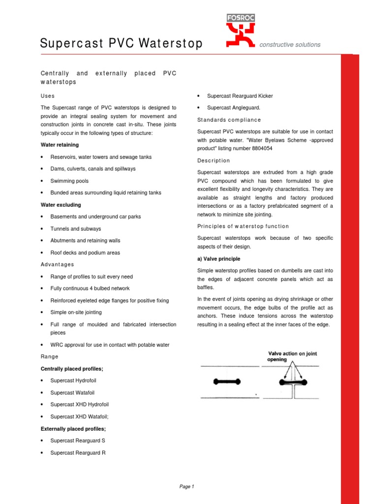 Supercast PVC Waterstop PDF | PDF | Polyvinyl Chloride | Concrete