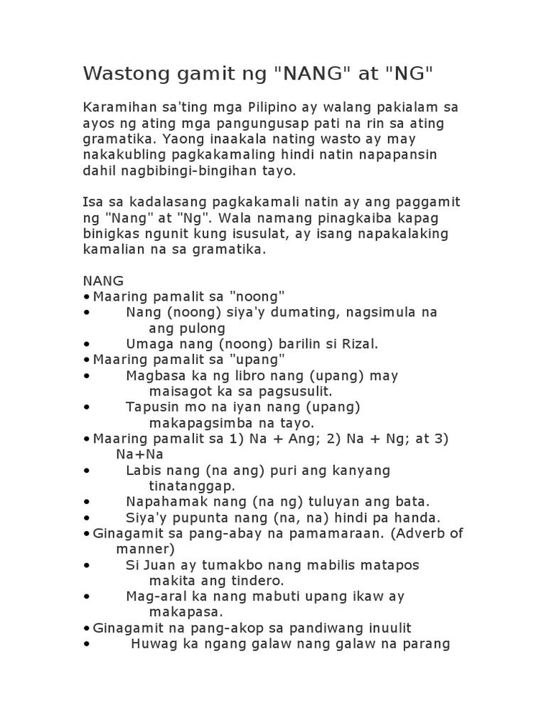 Wastong Gamit NG NG at Nang | PDF