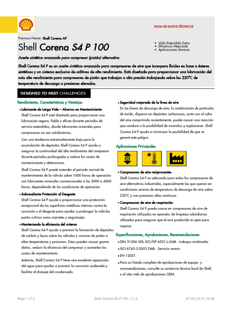 Corena S4 P 100 | PDF | Lubricante | Química