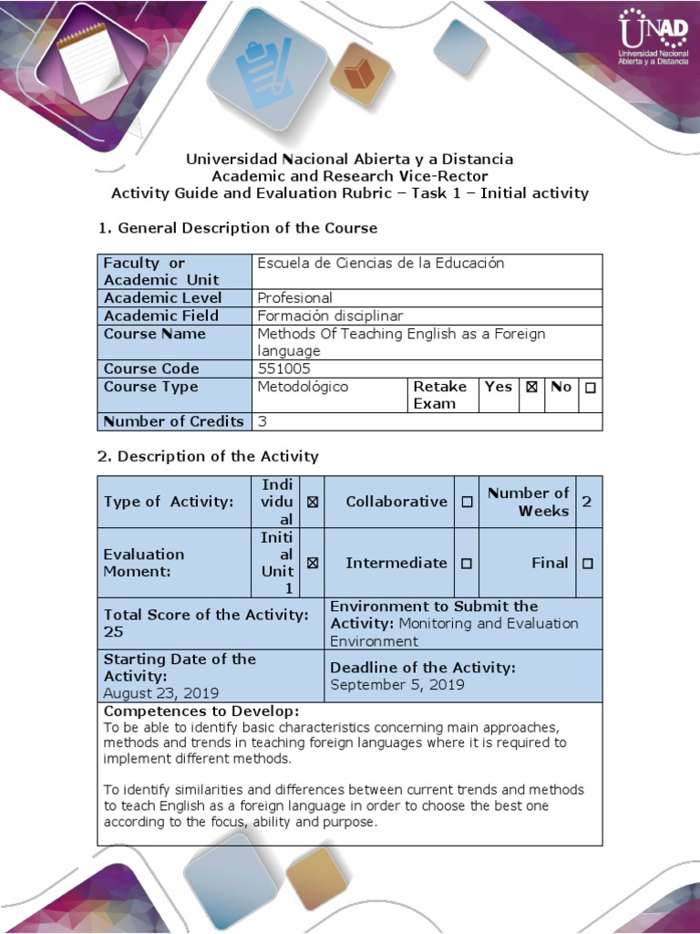 Activity Guide And Evaluation Rubrics Task 1 Initial Activity Pdf