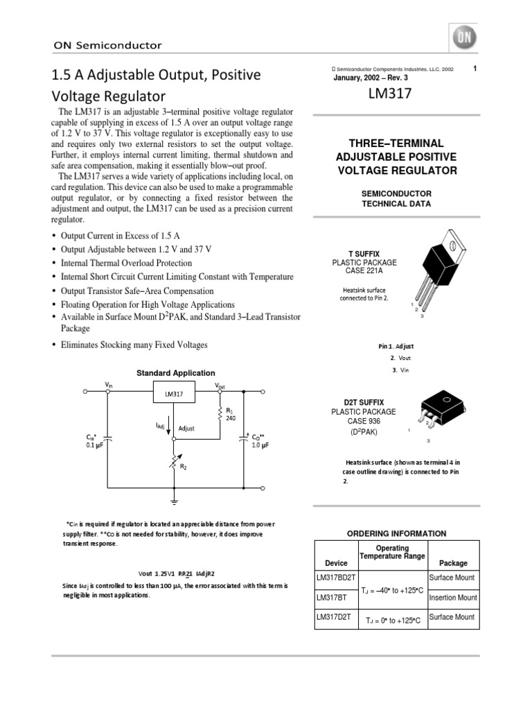 1.5 A Adjustable Output, Positive Voltage Regulator LM317 | PDF ...
