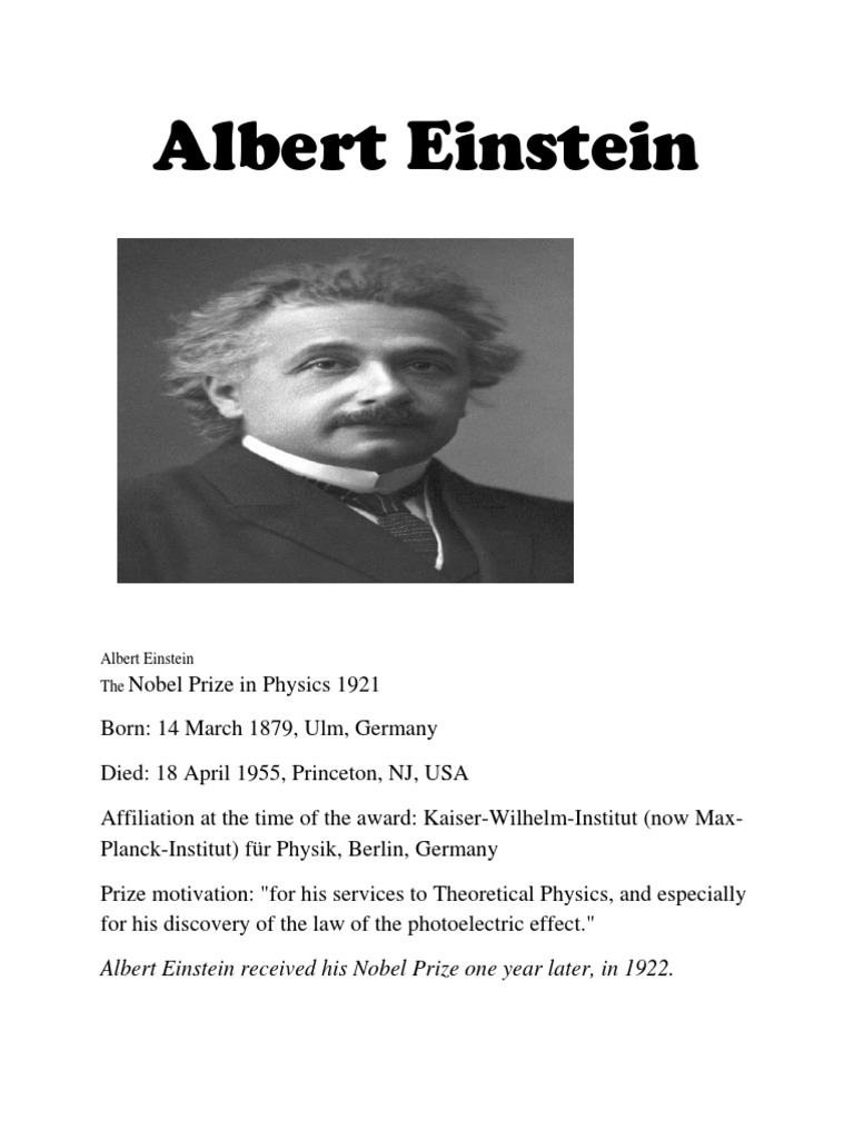 Einstein's 1921 Nobel Prize Insights | PDF | History