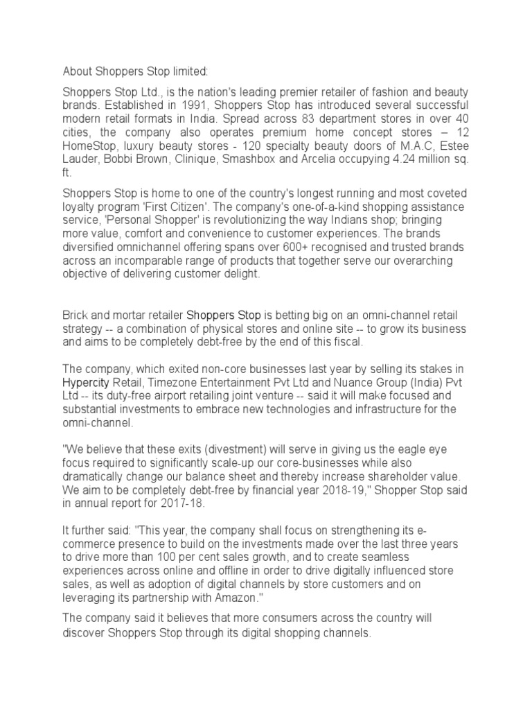 Shoppers Stop's Omni-Channel Strategy | PDF | Retail | Trade