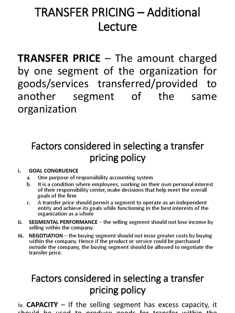 Transfer Pricing Policy Overview | PDF | Cost | Pricing