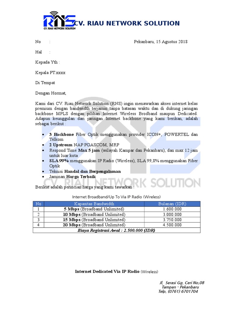 Surat Penawaran Jaringan (Mitra 1) | PDF