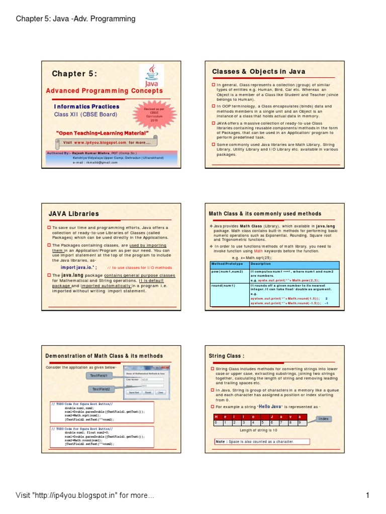 Advanced Object-Oriented Concepts in Java: Classes, Objects, and ...