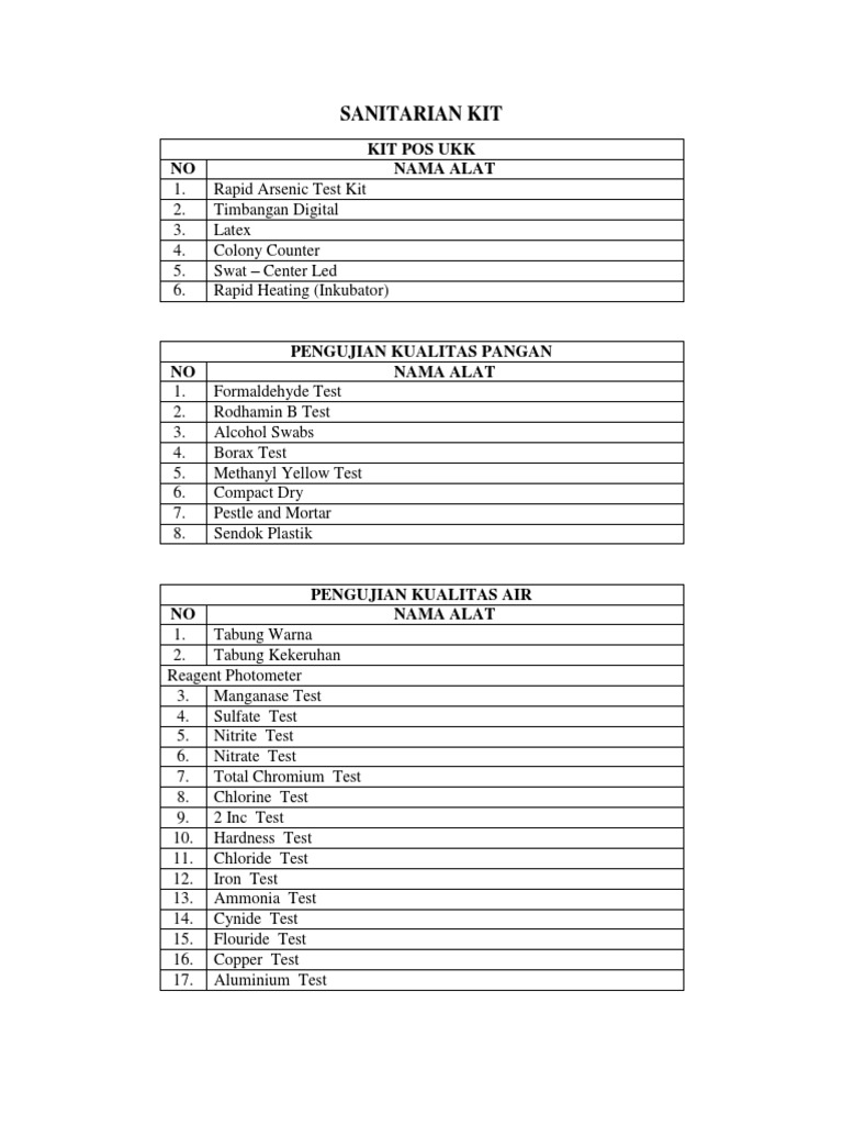 Sanitarian Kit: Kit Pos Ukk NO Nama Alat | PDF | Wellness