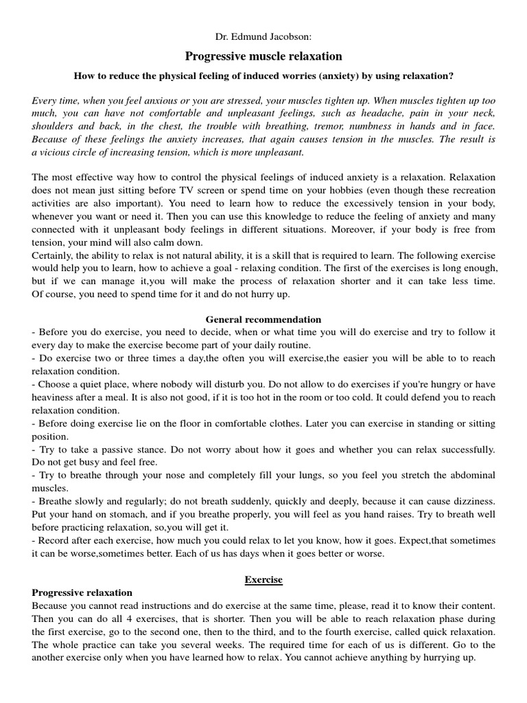 Jacobson Progressive Muscle Relaxation Eng | Download Free PDF ...
