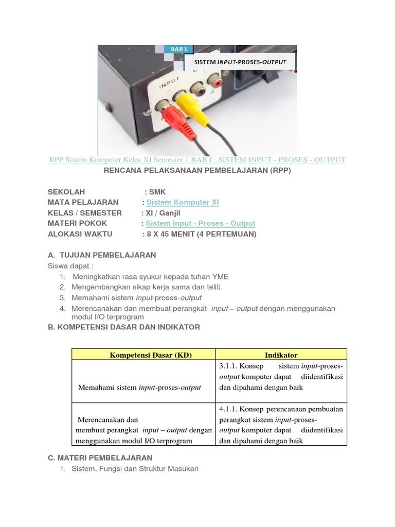 RPP Sistem Komputer Kelas XI Semester 1 BAB I | PDF
