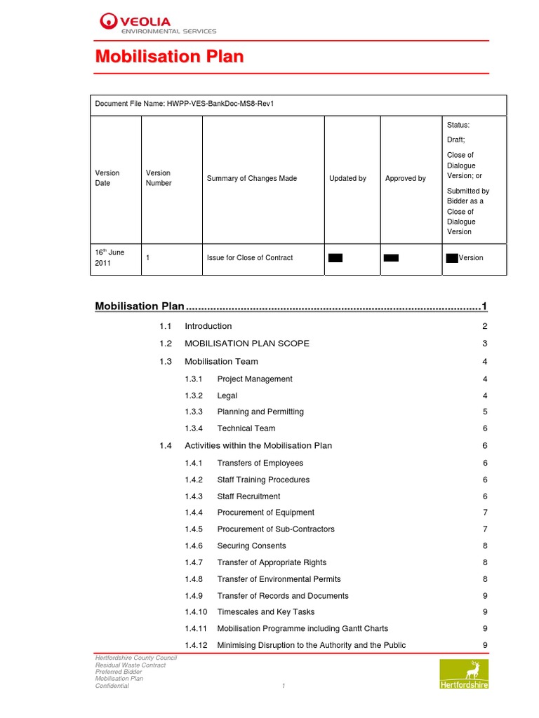 Hertfordshire Waste Contract Mobilisation Plan | PDF | Procurement ...