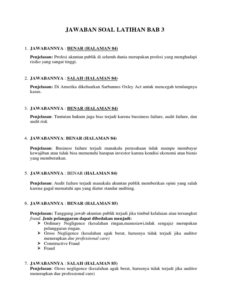 Jawaban Soal Bab 3 Auditing | PDF