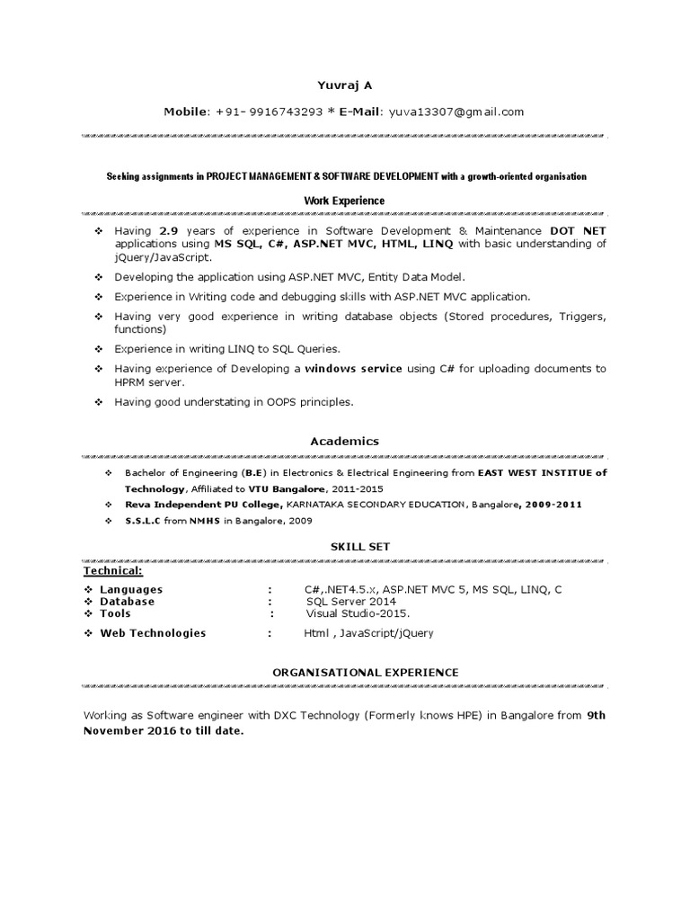 Resume Yuvraj | PDF | Language Integrated Query | Microsoft Sql Server