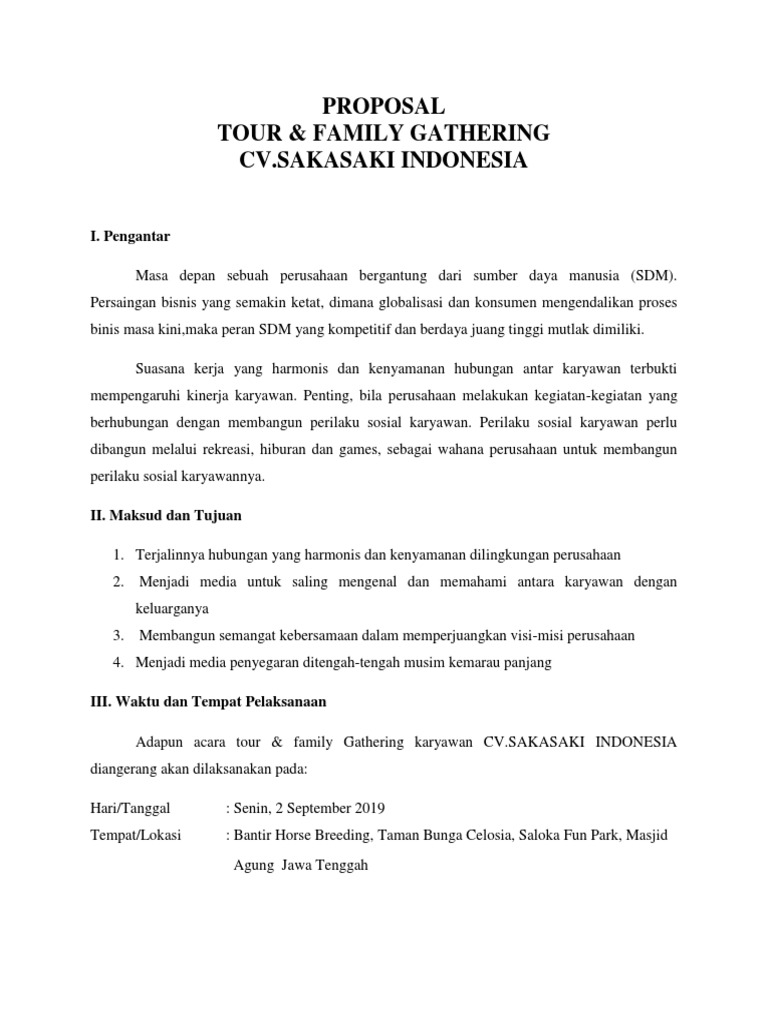 Proposal Tour Perusahaan Untuk 3loaksi Wisata | PDF
