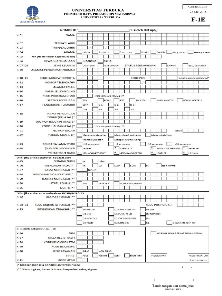 F1-E (AM01-RK10 RII.3) Formulir Data Pribadi Mahasiswa | PDF