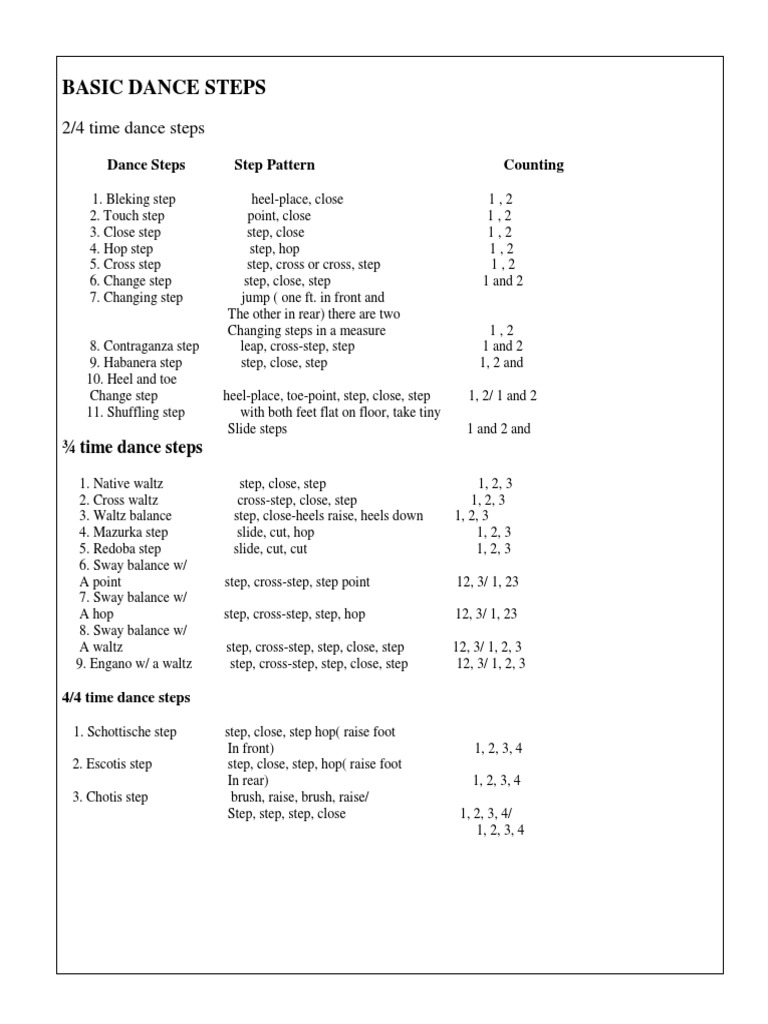 Basic Dance Steps | PDF | Dances | Social Dance